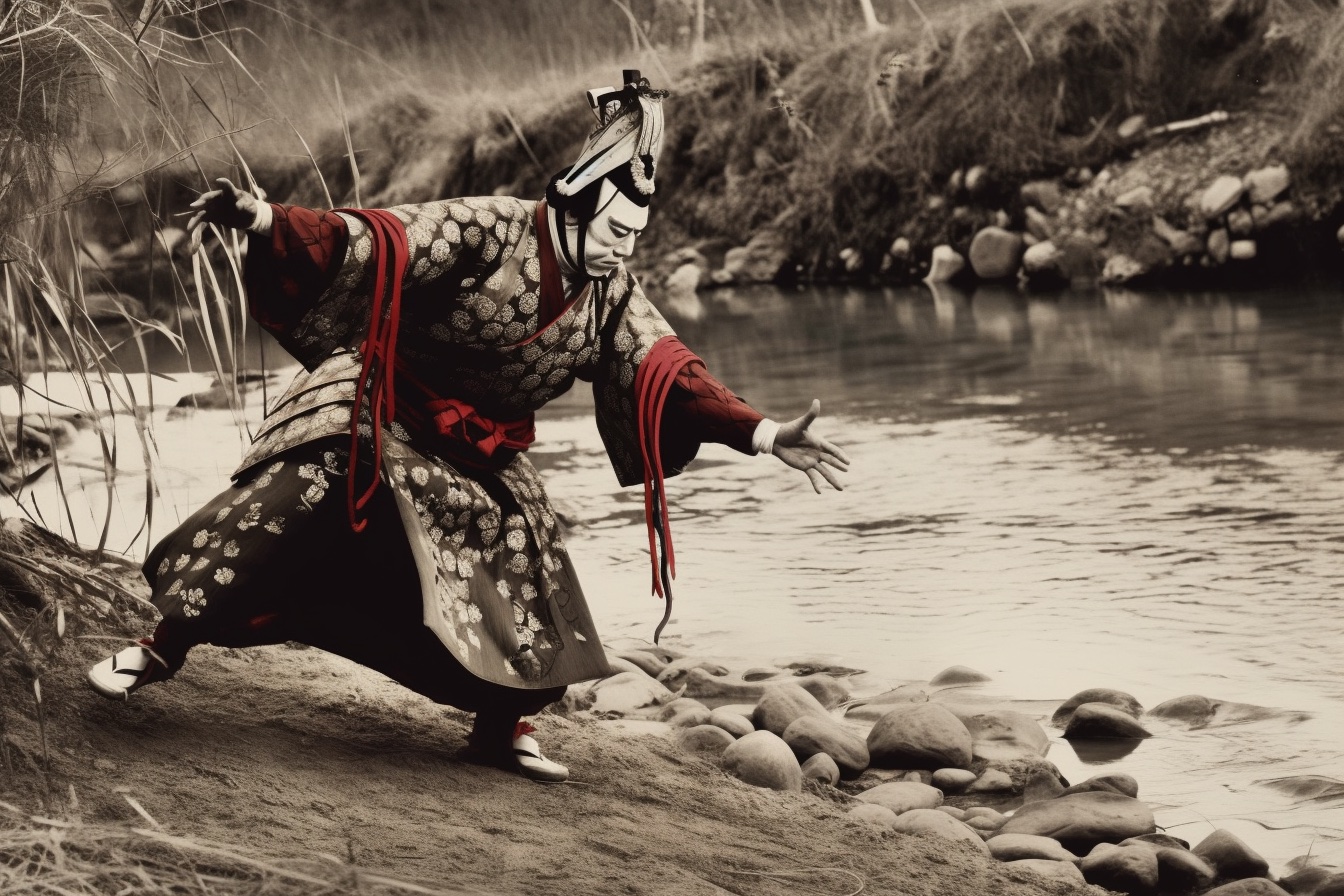 D.K._Izumo_no_Okuni_crazy_dancing_kabuki_on_a_dried_river_in_Ky ...