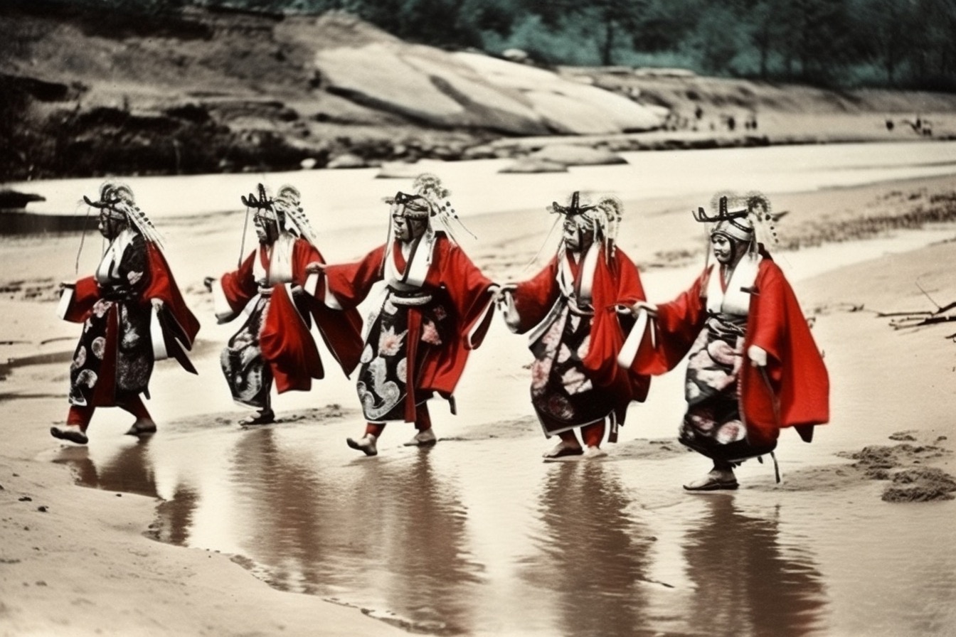 D.K._Izumo_no_Okuni_dancing_kabuki_on_a_dried_river_in_Kyoto_ja ...